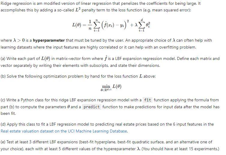 Solved Ridge regression is am modified version of linear | Chegg.com