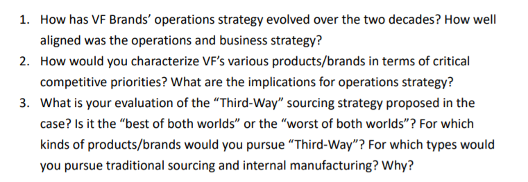 Solved 1. How has VF Brands' operations strategy evolved | Chegg.com