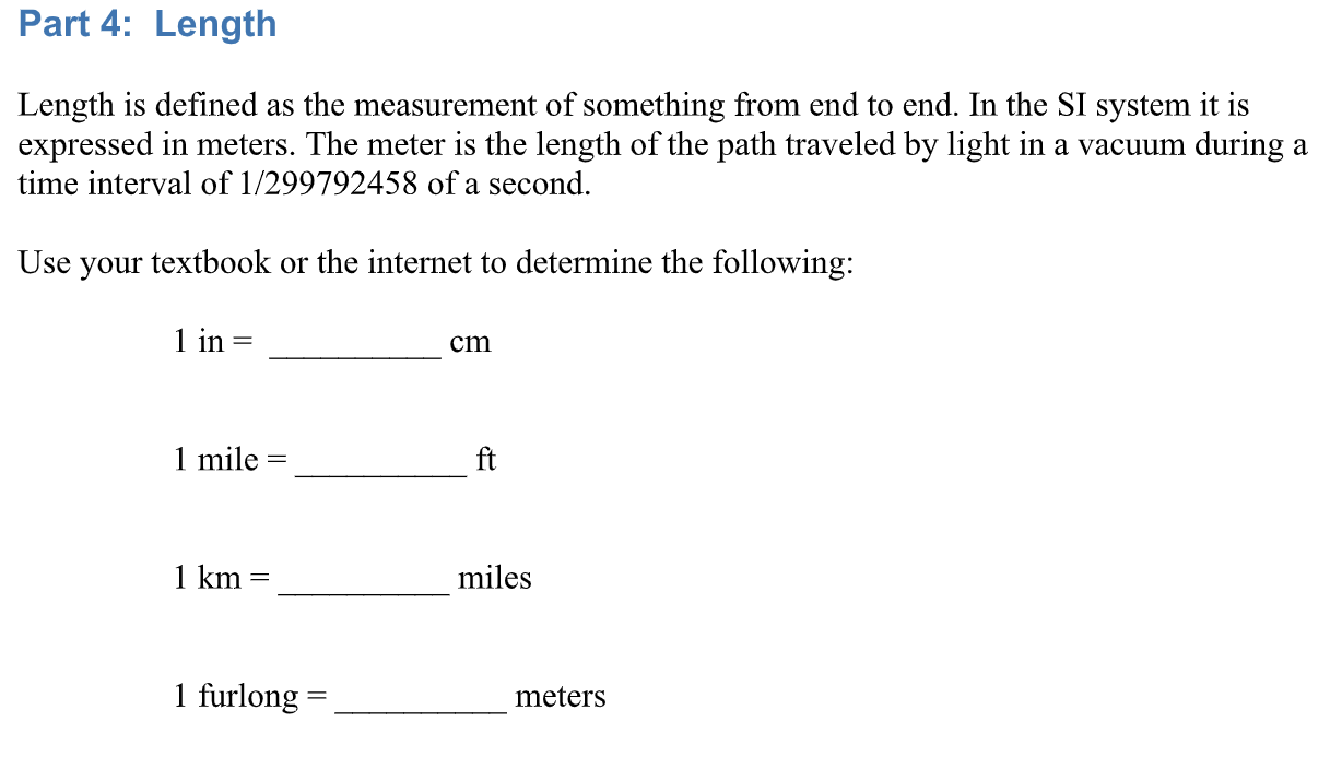 Solved Part 4 Length Length Is Defined As The Measurement Chegg