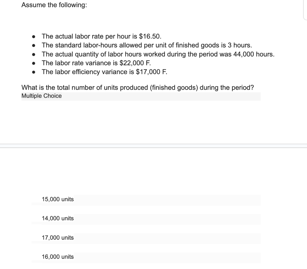 Solved Assume the following: - The actual labor rate per | Chegg.com