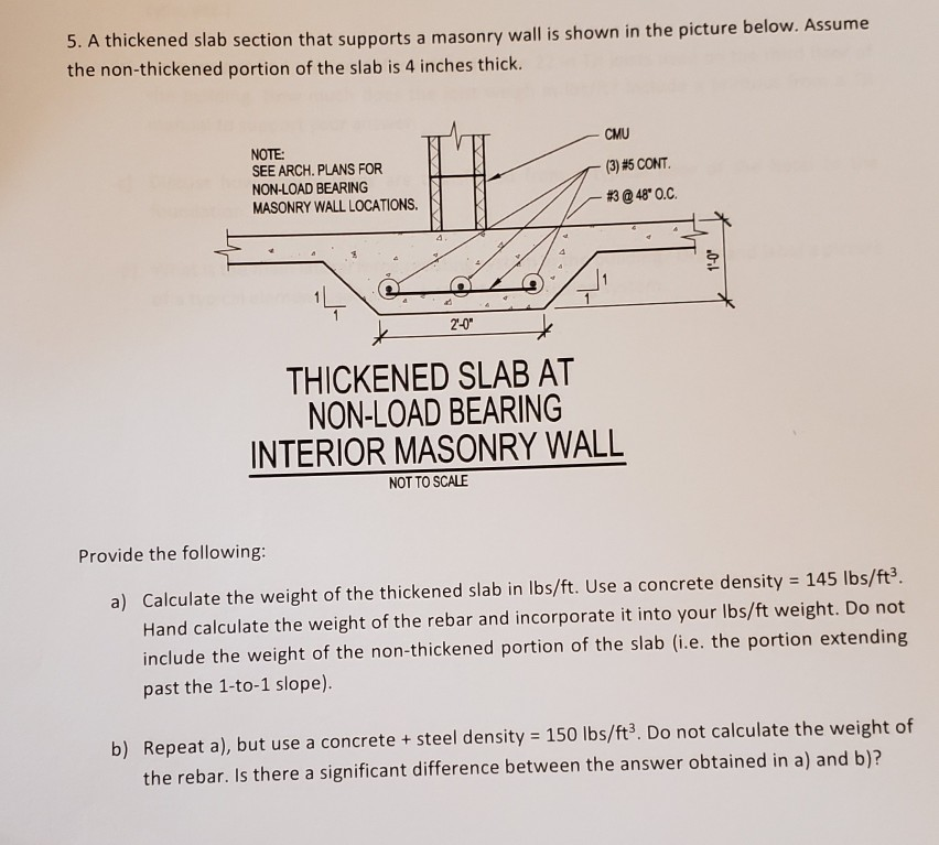 Solved 5. A thickened slab section that supports a masonry | Chegg.com