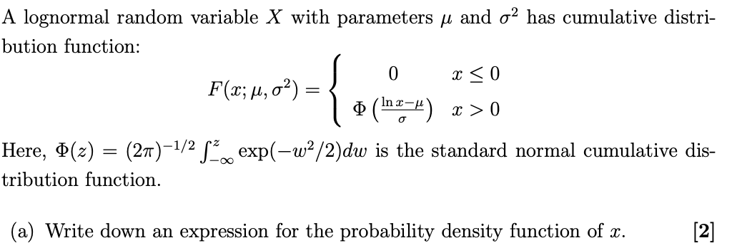 Solved A Lognormal Random Variable X With Parameters μ And 8504