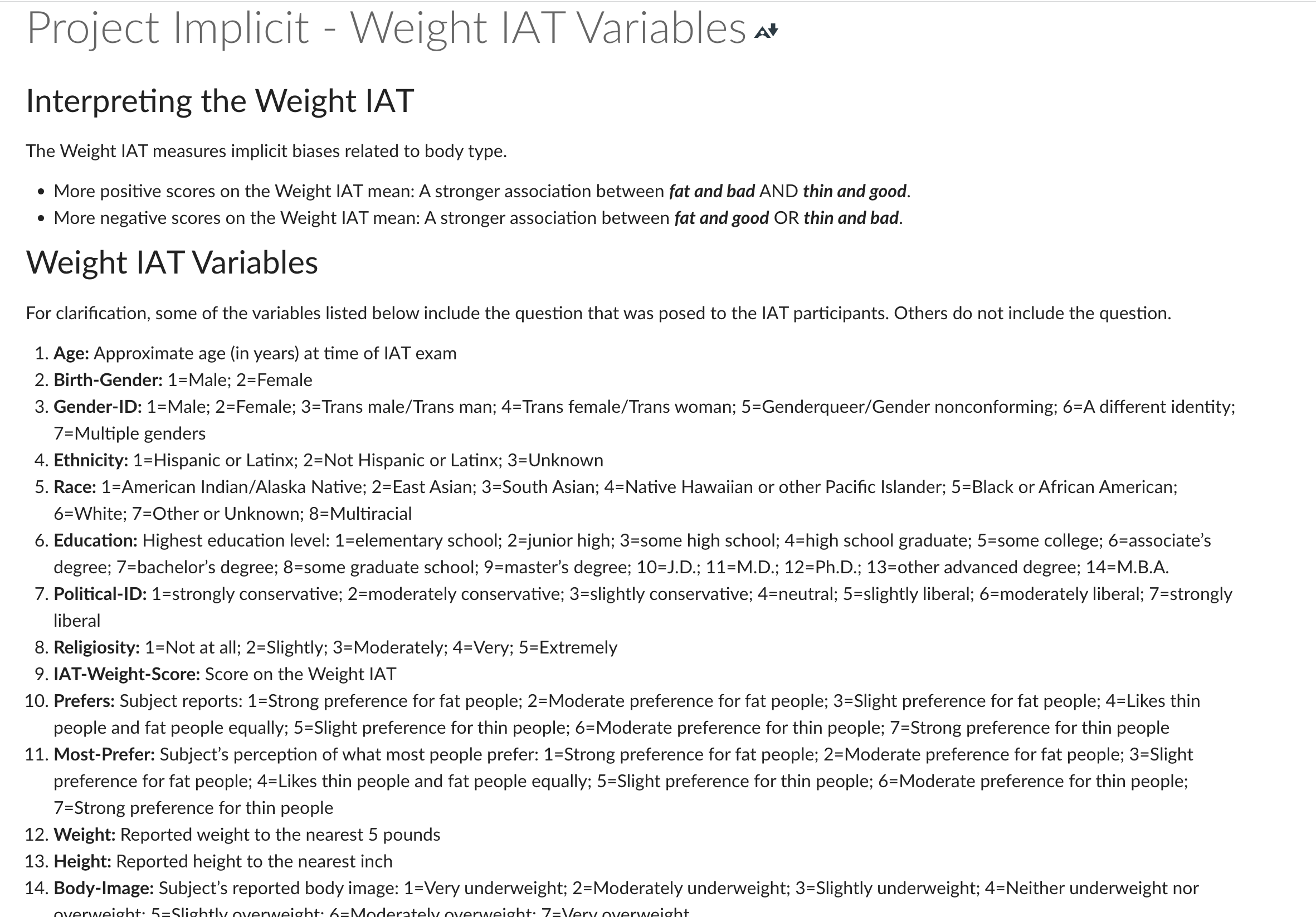 Solved Interpreting the Weight IAT The Weight IAT measures | Chegg.com