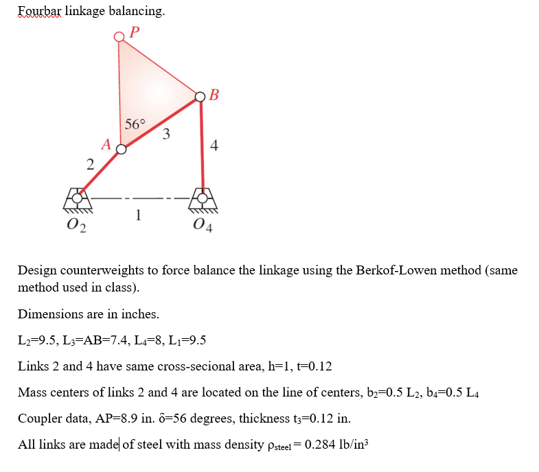 Fourbar linkage balancing. 560 Design counterweights | Chegg.com