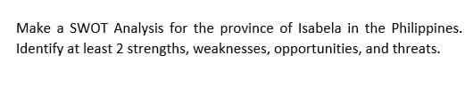 Solved Make a SWOT Analysis for the province of Isabela in | Chegg.com