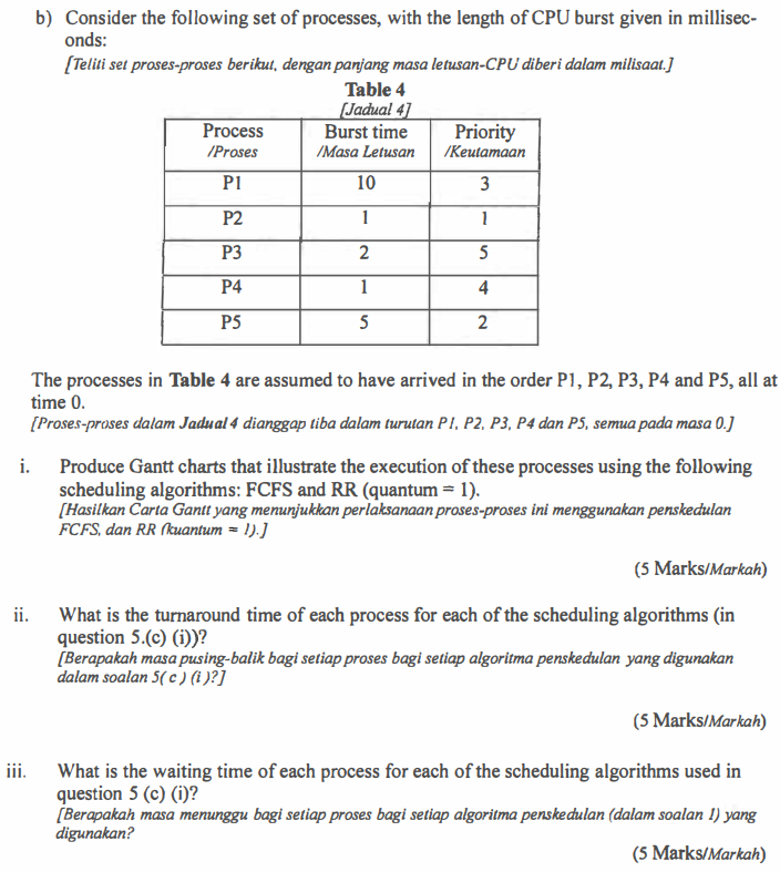 Solved b) Consider the following set of processes, with the | Chegg.com