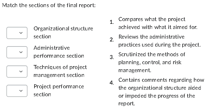 Solved Match the sections of the final report: | Chegg.com