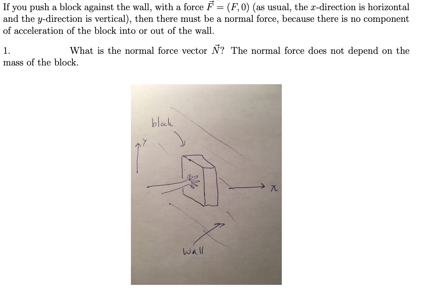 Solved If you push a block against the wall, with a force F | Chegg.com