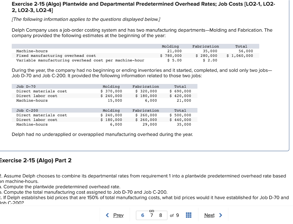 Solved Exercise 2-15 (Algo) Plantwide and Departmental | Chegg.com