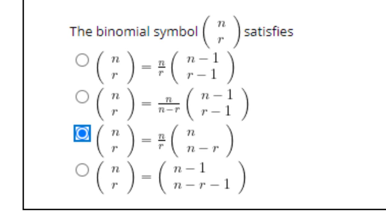 Solved The binomial symbol \\( \\left(\\begin{array}{l}n | Chegg.com
