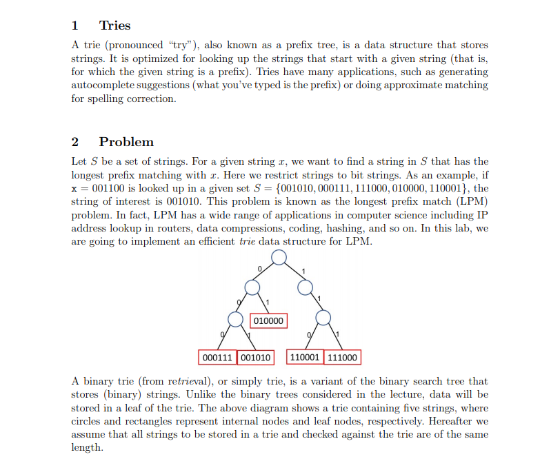 Solved 1 Tries A trie (pronounced "try"), also known as a | Chegg.com