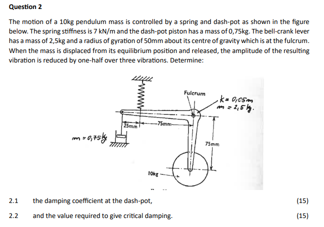 The motion of a 10 kg pendulum mass is controlled by | Chegg.com
