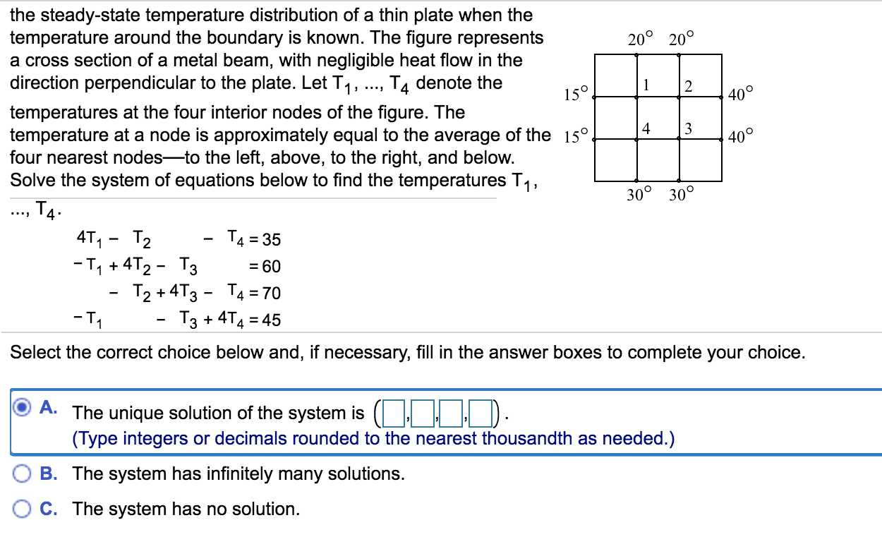 Solved 150 12 40° the steady-state temperature distribution | Chegg.com