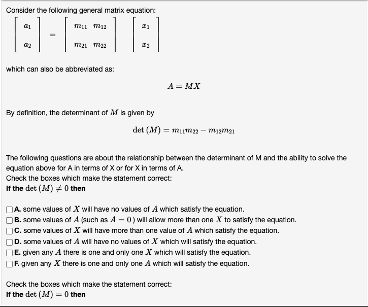 Solved Consider the following general matrix equation: | Chegg.com | Chegg.com