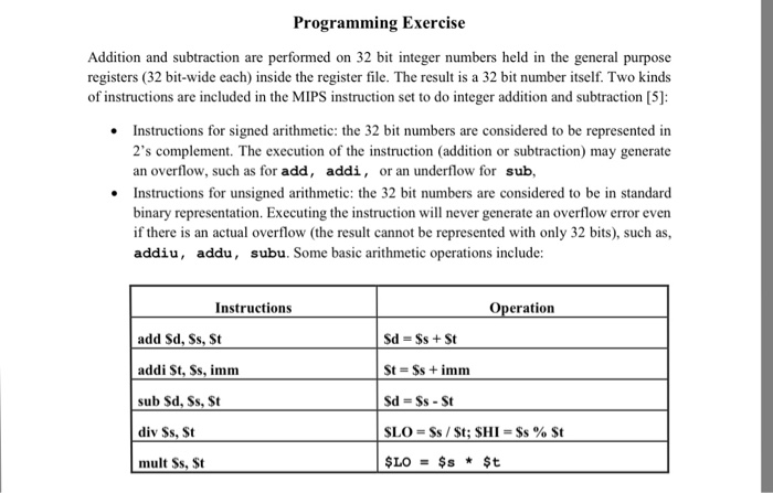 Solved Programming Exercise Addition and subtraction are | Chegg.com