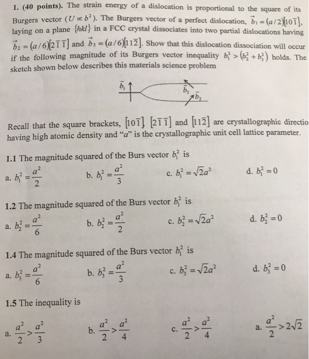 1. (40 points). The strain energy of a dislocation is | Chegg.com