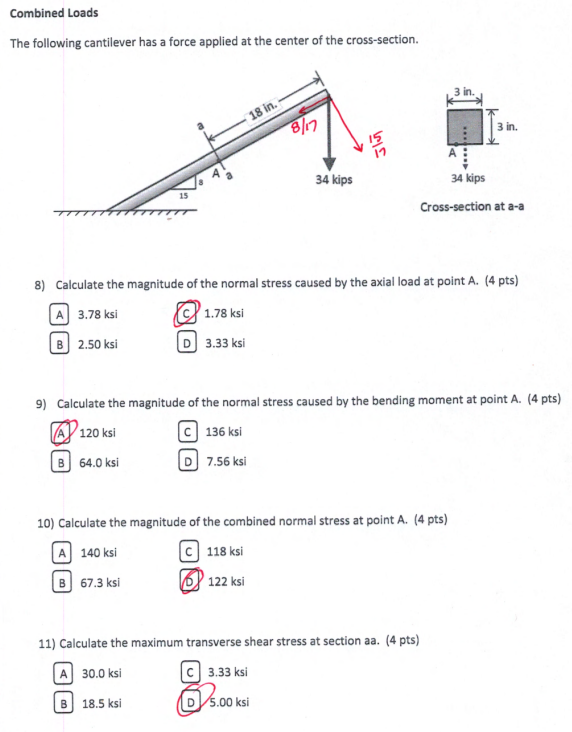 Solved Combined Loads The following cantilever has a force | Chegg.com