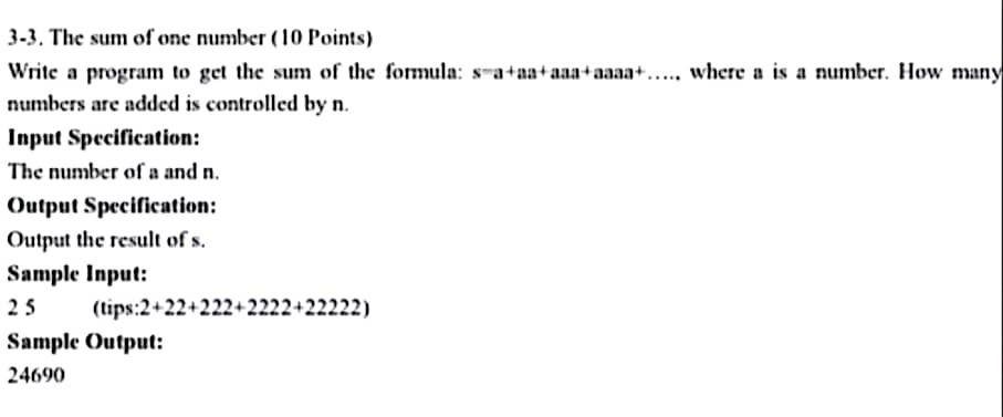 Solved 3-3. The sum of one number (10 Points) Write a | Chegg.com