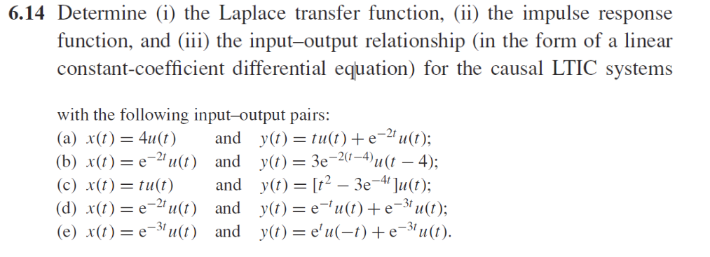 Solved 6.14 Determine (i) the Laplace transfer function, | Chegg.com