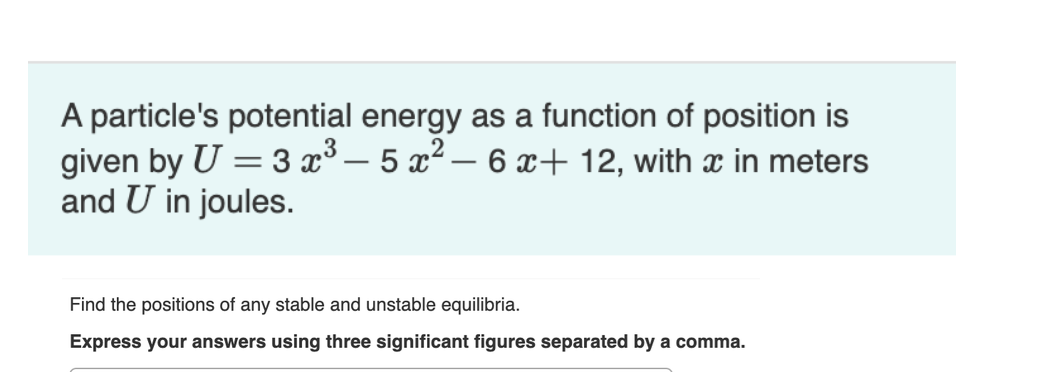 Solved A particle's potential energy as a function of | Chegg.com