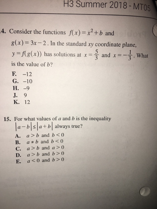 Solved H3 Summer 2018 - MTO5 4. Consider the functions f(x) | Chegg.com