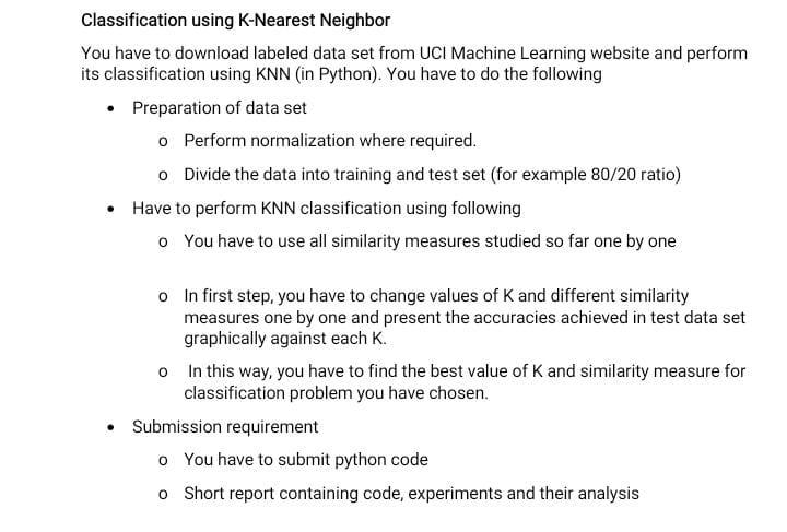 Solved Classification using K-Nearest Neighbor You have to | Chegg.com