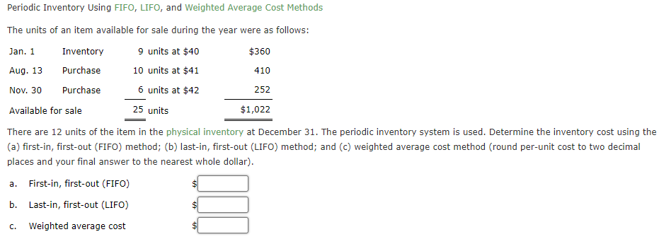 Solved Periodic Inventory Using FIFO, LIFO, and Weighted | Chegg.com