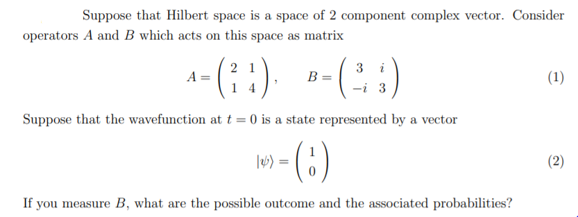 Solved Suppose that Hilbert space is a space of 2 component | Chegg.com