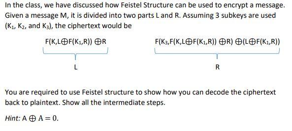 In the class, we have discussed how Feistel Structure | Chegg.com