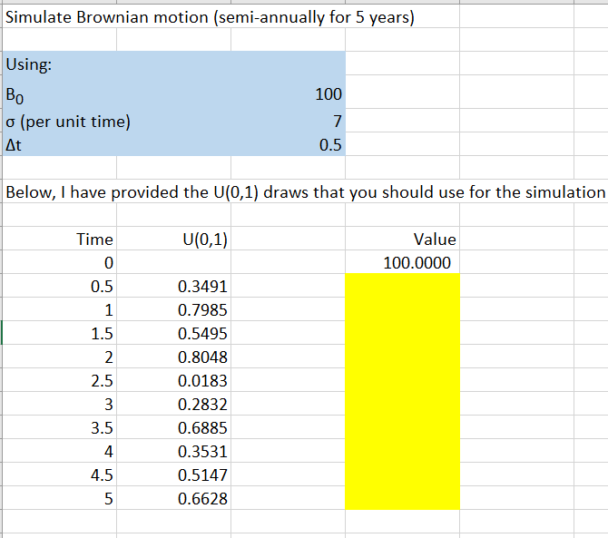Simulate Brownian motion (semi-annually for 5 years) | Chegg.com