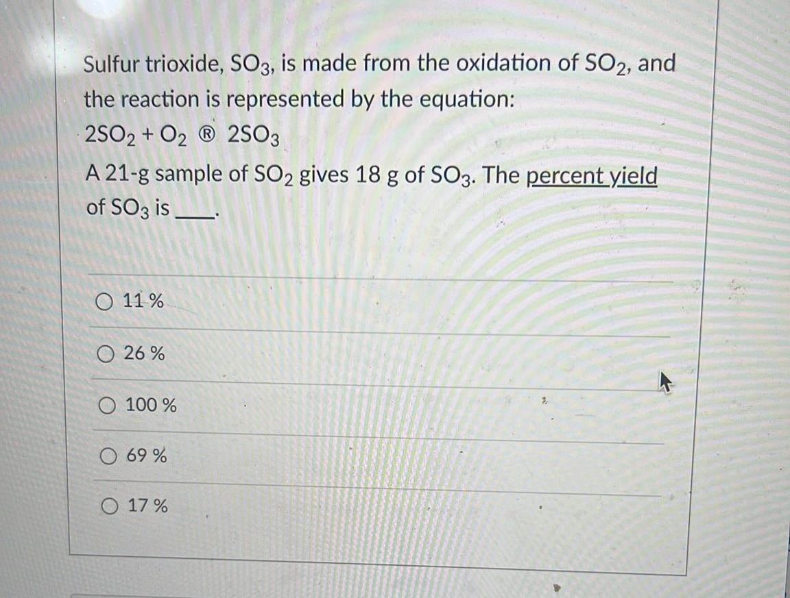 Solved Sulfur trioxide, SO3, is made from the oxidation of | Chegg.com