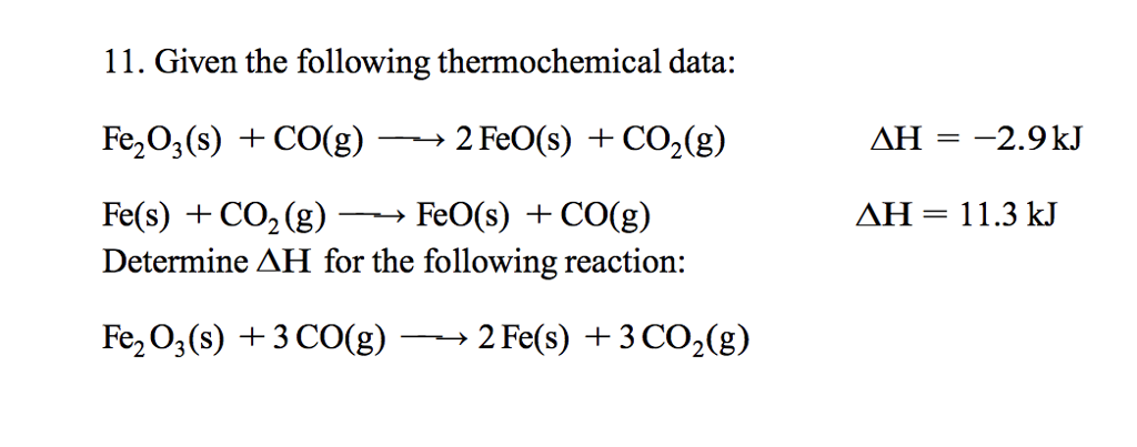 Solved 11. Given the following thermochemical data: Fe203(s) | Chegg.com