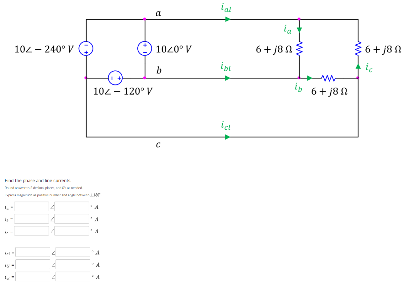Solved Find the phase and line currents. Round answer to 2 | Chegg.com