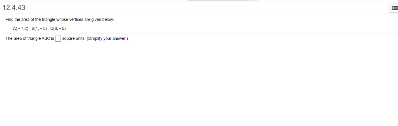 Solved 12.4.43 Find the area of the triangle whose vertices | Chegg.com