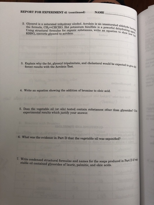 Solved NAME REPORT FOR EXPERIMENT 41 (continued) 2. Glycerol | Chegg.com