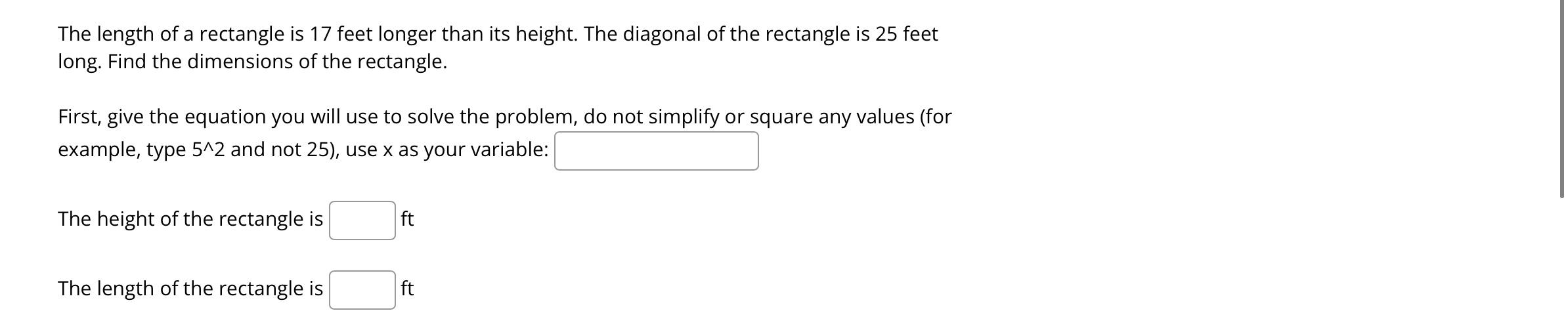 Solved The length of a rectangle is 17 feet longer than its | Chegg.com