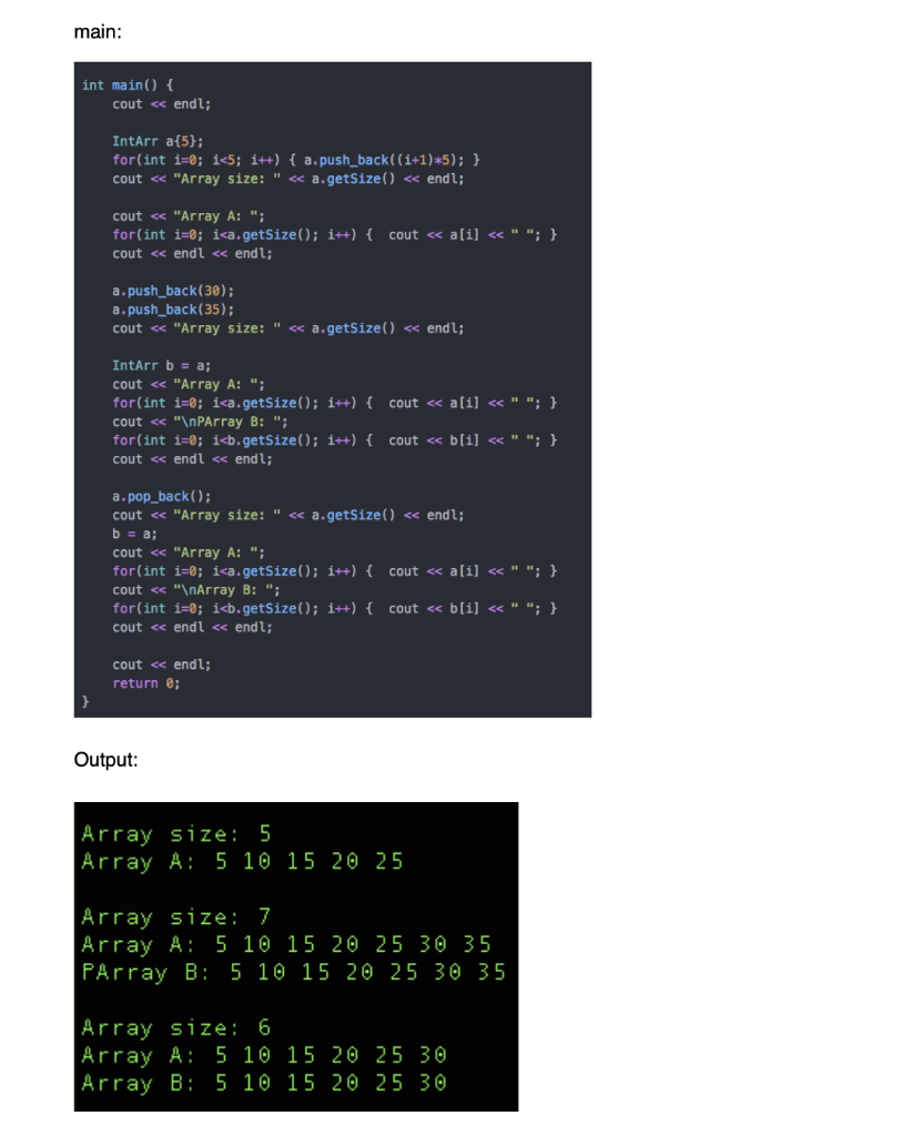 Solved Homework 5 1. Implement a class IntArr using dynamic | Chegg.com