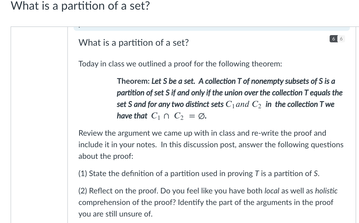 Solved What is a partition of a set? 6 6 What is a partition | Chegg.com