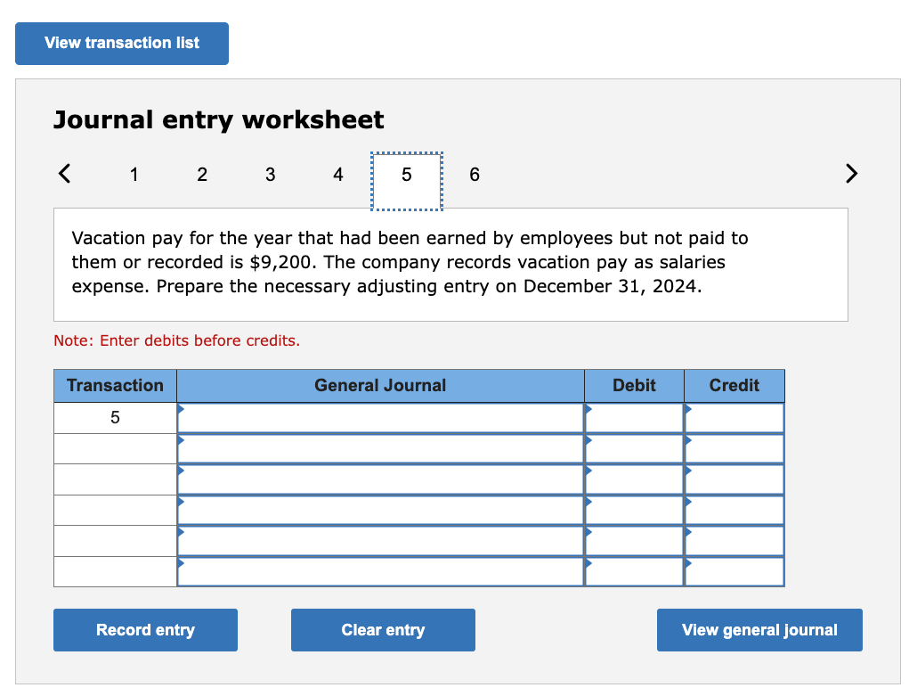 Solved Journal entry worksheet 1 Vacation pay for the year | Chegg.com