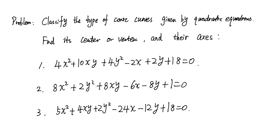 Solved Problem: Classify the type of ﻿conic curves given by | Chegg.com