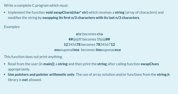Solved Write a complete C program which must: • Implement | Chegg.com
