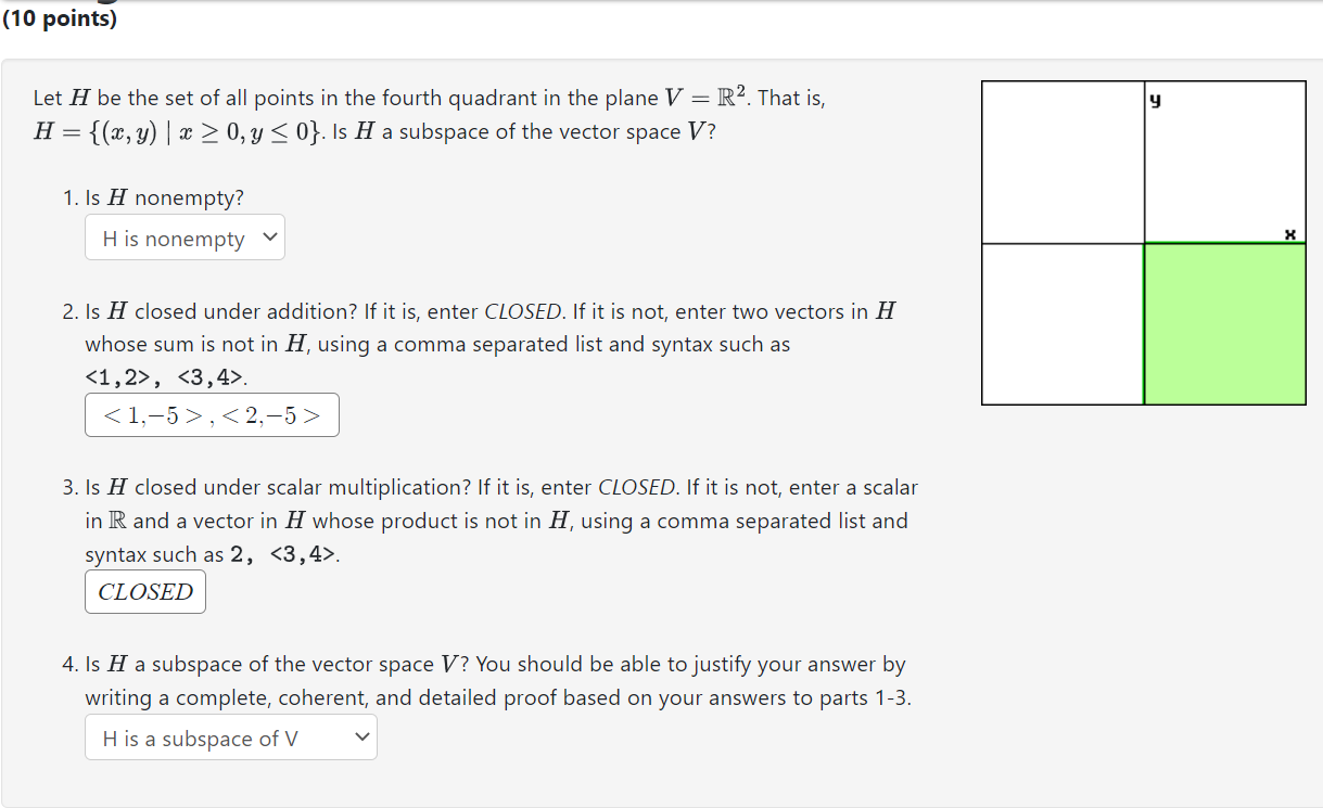 Solved Let H be the set of all points in the fourth quadrant | Chegg.com
