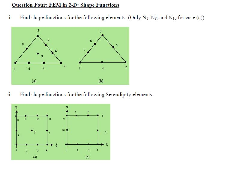 Question Four: FEM in 2-D: Shape Functions i. Find | Chegg.com