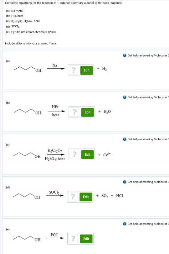 Solved Complete equations for the reaction of 1-butanol, a | Chegg.com