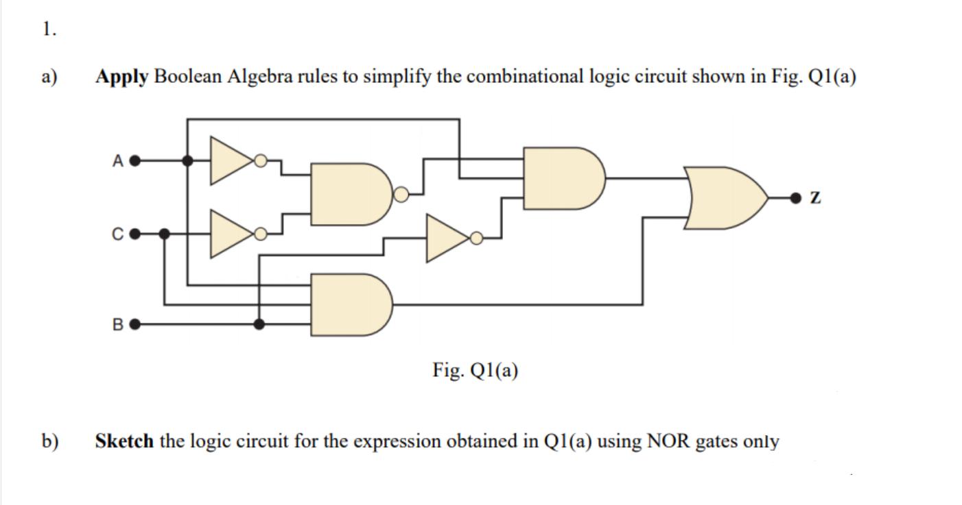 Solved 1. a) Apply Boolean Algebra rules to simplify the | Chegg.com