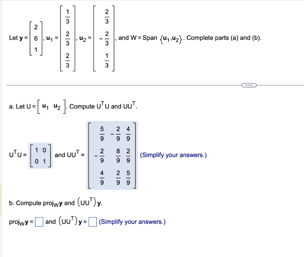 Solved Let y=⎣⎡261⎦⎤,u1=⎣⎡313232⎦⎤,u2=⎣⎡32−3231⎦⎤, an and | Chegg.com