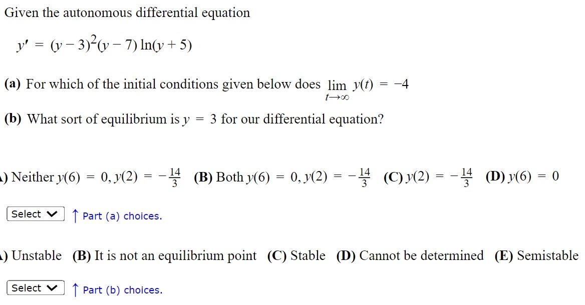 Solved Given the autonomous differential equation y' = (y - | Chegg.com