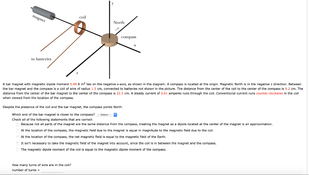 Solved coil eu North compass to batteries A bar magnet with | Chegg.com