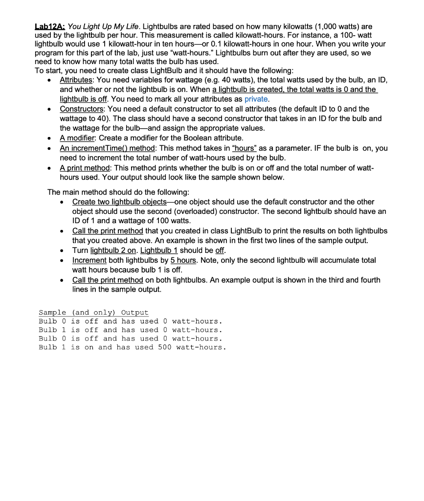 Solved . . Lab12A: You Light Up My Life. Lightbulbs are | Chegg.com