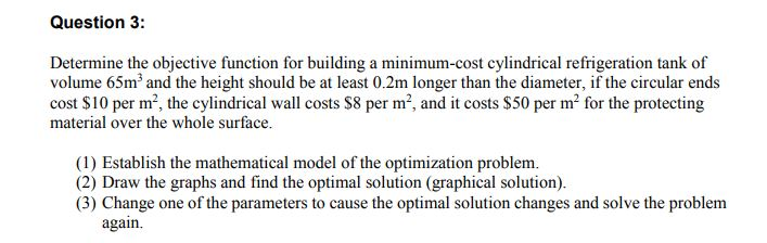Solved Question 3: Determine the objective function for | Chegg.com